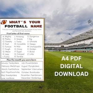 What's Your Football Nickname? What's Your Name Game, Football Name ...