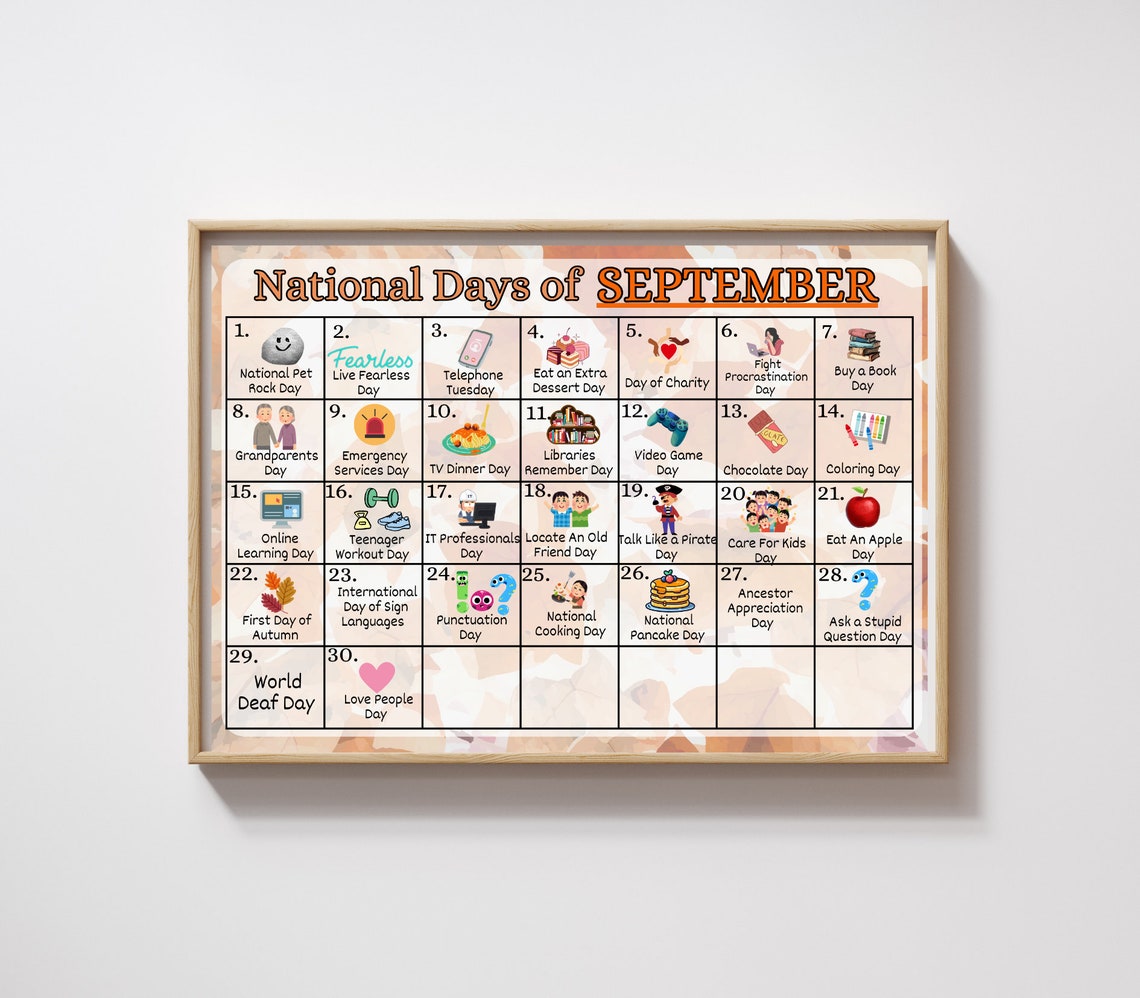 Printable September National Days Calendar, Fun Calendar, September ...