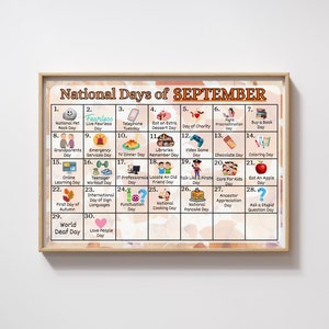 Printable September National Days Calendar, Fun Calendar, September ...