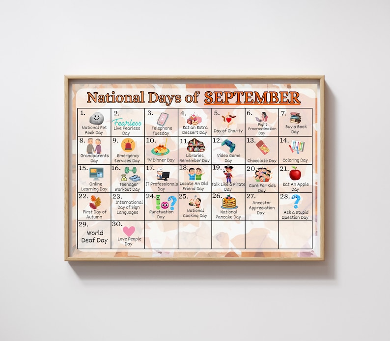 Printable September National Days Calendar, Fun Calendar, September ...