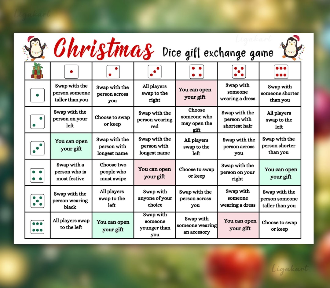Secret Santa Christmas Gift Exchange Dice Game, Roll the Dice Holiday ...