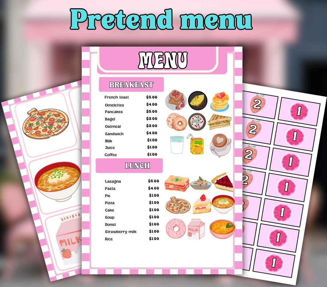 Pretend Reetro Menu, Cute Pretend Diner, Retro Pretend Cafe, Diner ...