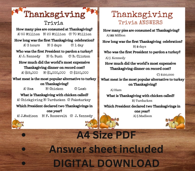 Thanksgiving Trivia Game, Thanksgiving Dinner Game, Thanksgiving ...