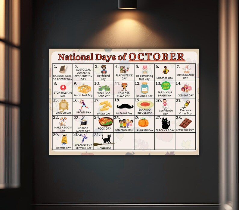 2025 Fun October Holiday Calendar, Printable OCTOBER National Days ...