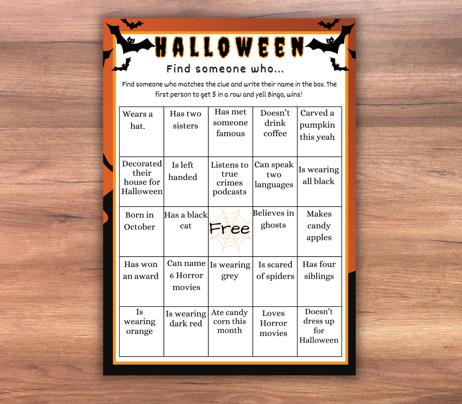 Halloween BINGO Game, Halloween Find the Guest BINGO, Halloween Party ...