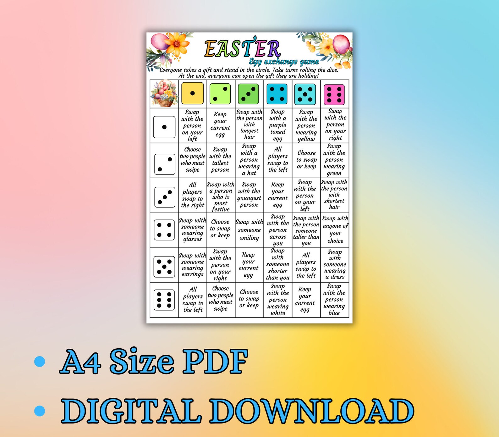 Easter Egg Gift Exchange Dice Game, Roll the Dice Easter Egg Exchange ...