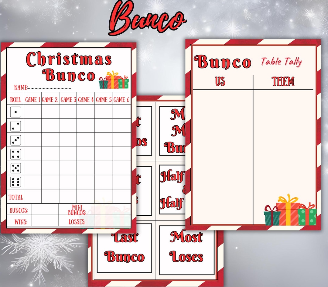 Christmas Bunco Score Cards, Winter Bunco Score Sheets, December Bunco ...