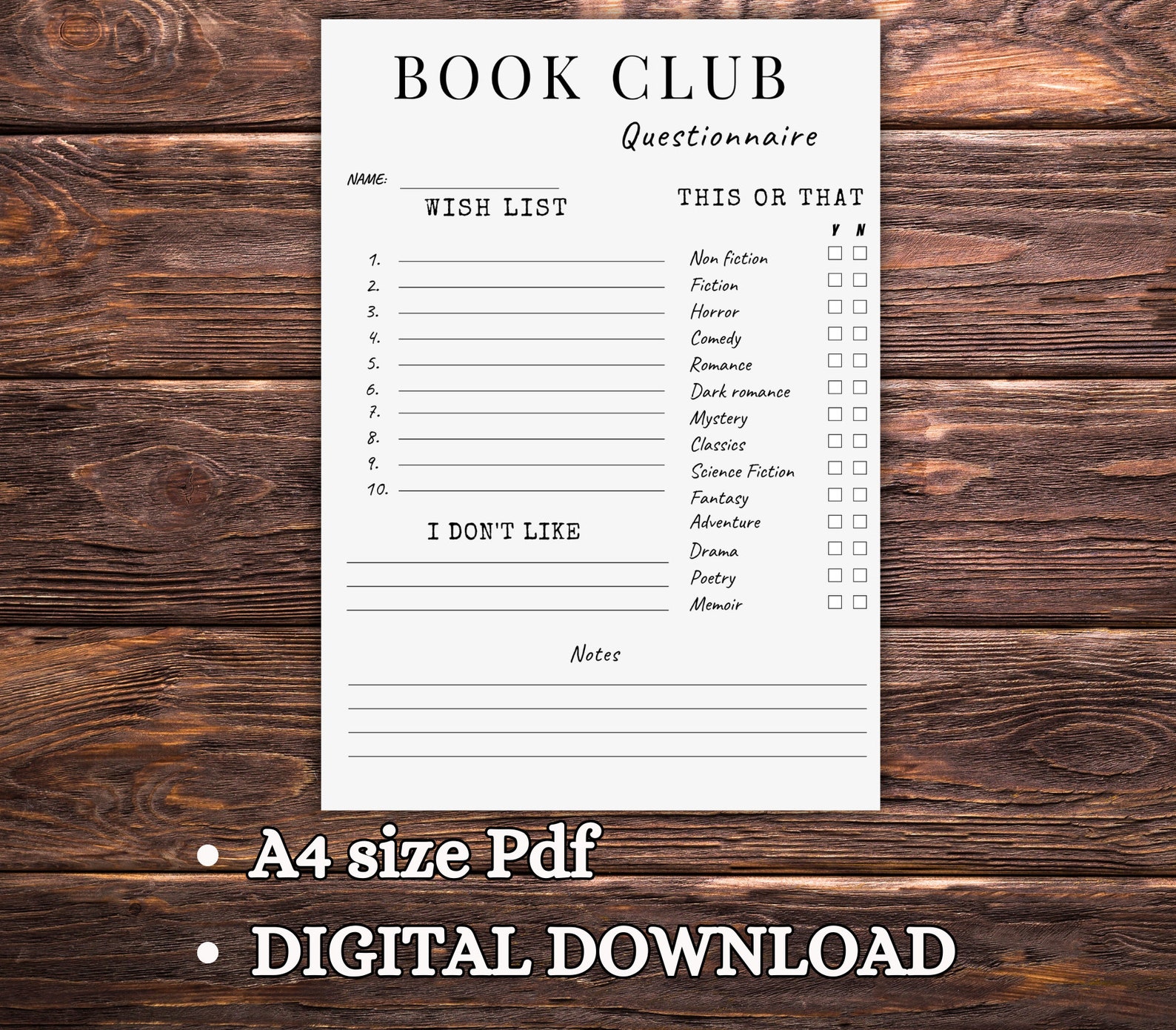 Book Club Questionnaire, Printable Gift Questionnaire, Bookclub Gift ...