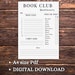 Book Club Questionnaire, Printable Gift Questionnaire, Bookclub Gift ...