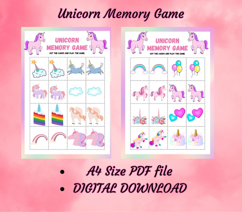 Unicorn Memory Game, Unicorn Matching Game, Fun Game for Kids ...