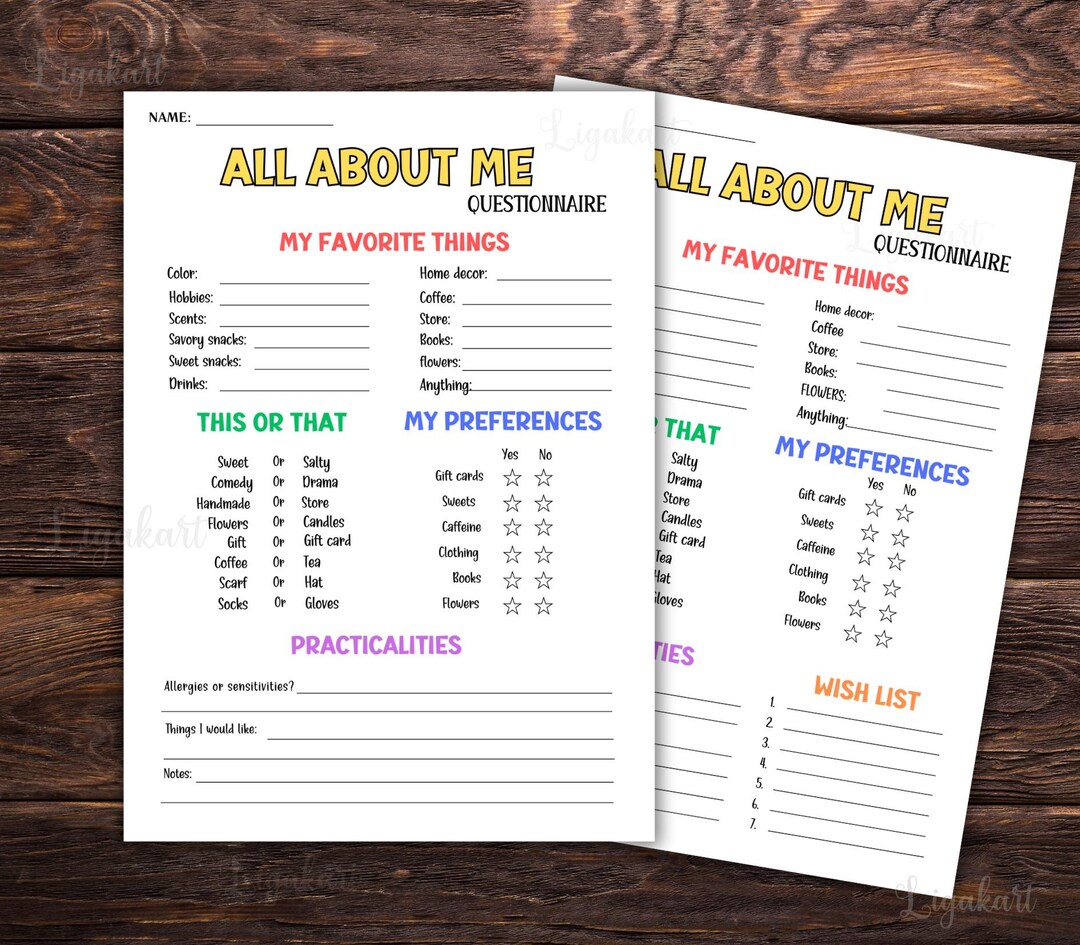 Employee Favorite Things Survey, Co-worker All About Me List, Employee ...