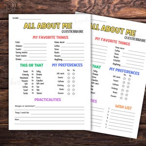 Employee Favorite Things Survey, Co-worker All About Me List, Employee ...