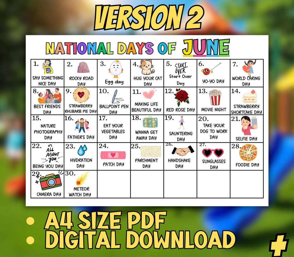 Printable June National Days Calendar, Fun Family Calendar, June ...