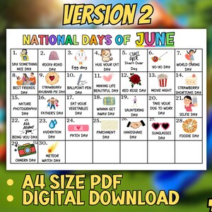 Printable June National Days Calendar, Fun Family Calendar, June ...