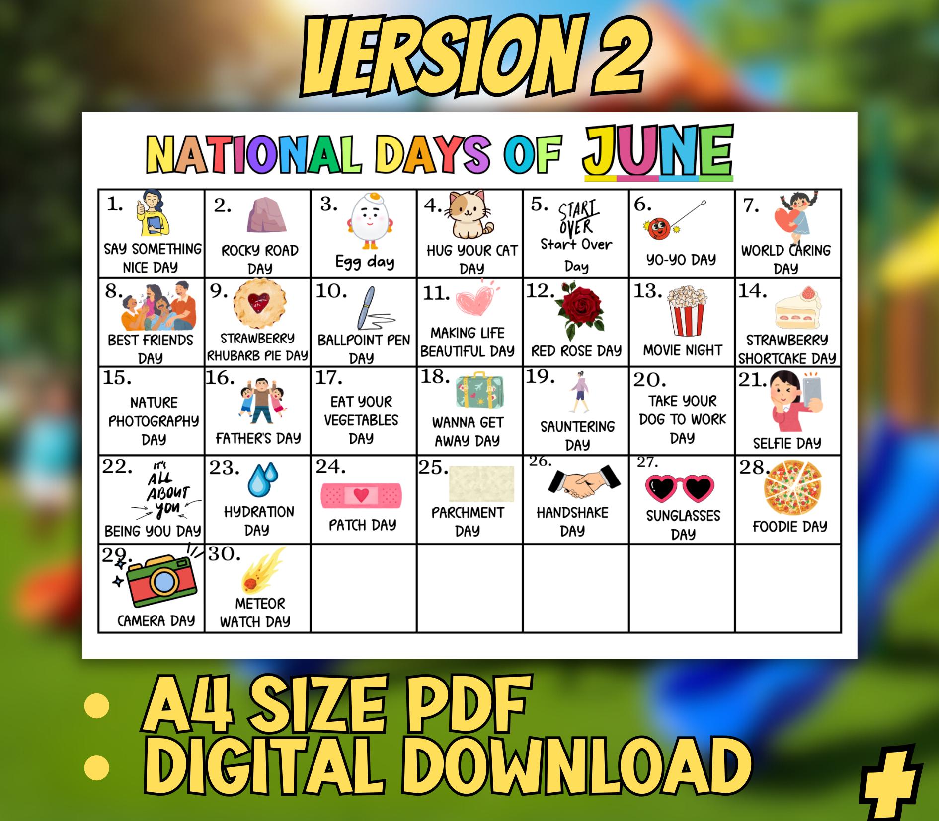 Printable June National Days Calendar, Fun Family Calendar, June ...