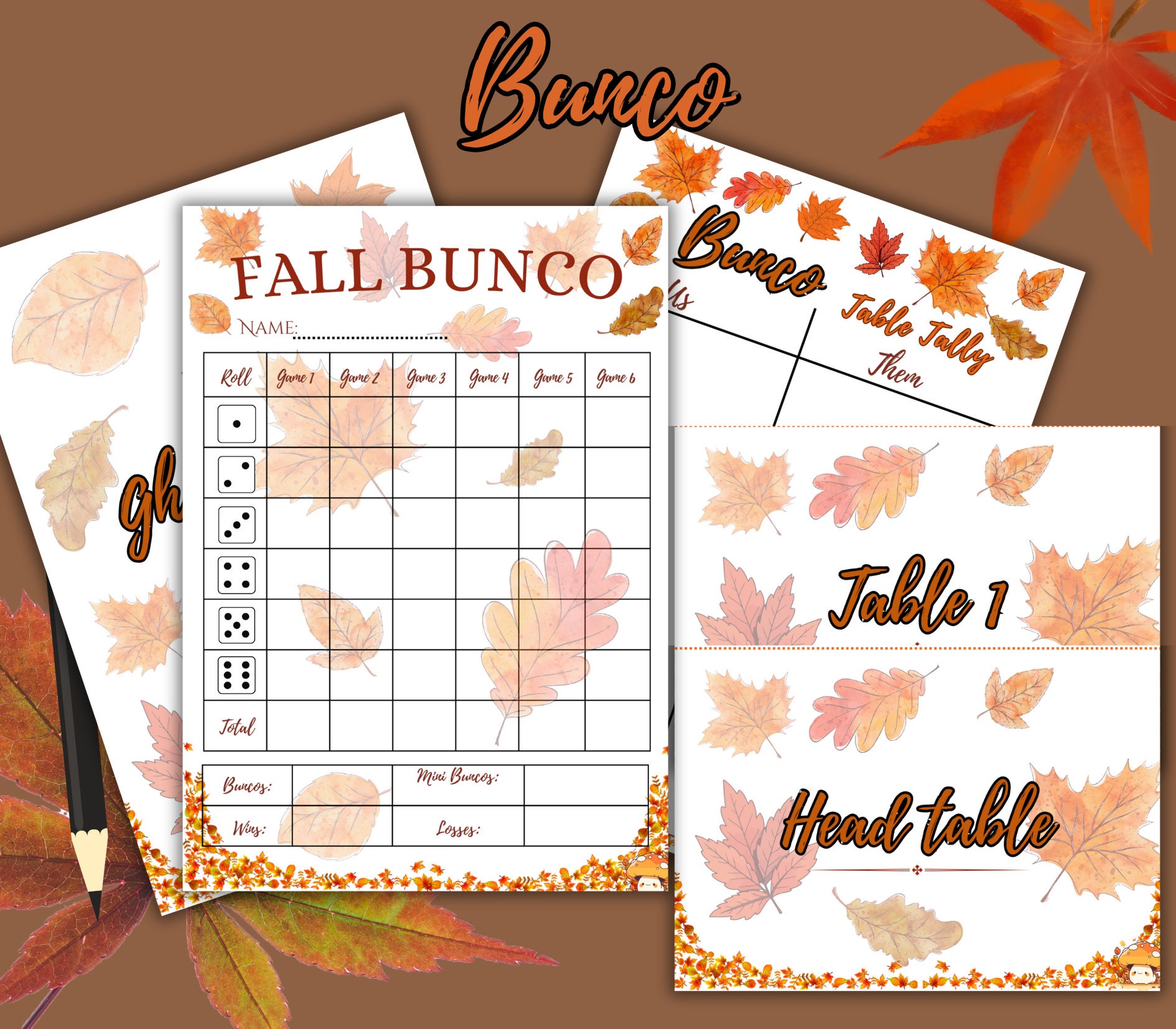 Fall VIBES Bunco Score Cards, Autumn Bunco Score Sheets, September ...