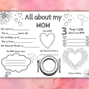 Mother's Day Printable, All About My Mom, Mothers Day Gift, Card for ...