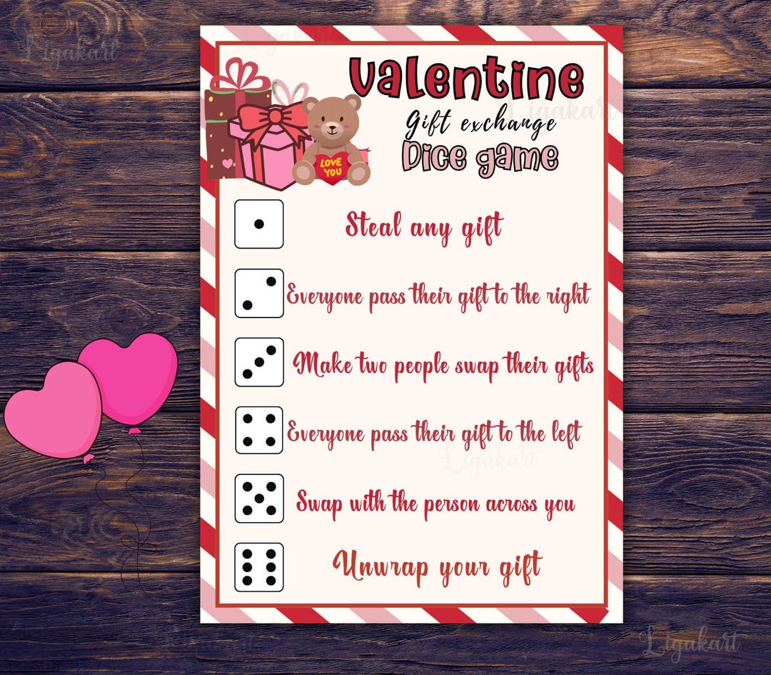 Valentine Gift Exchange Dice Game, Roll the Dice Galentine Gift ...