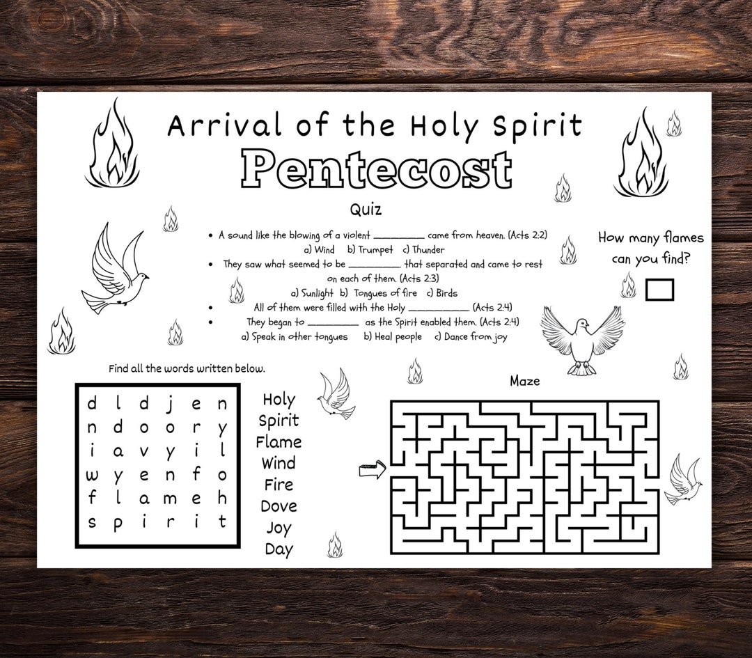 Pentecost Activity Placemat, Holy Spirit Coloring Page for Kids ...
