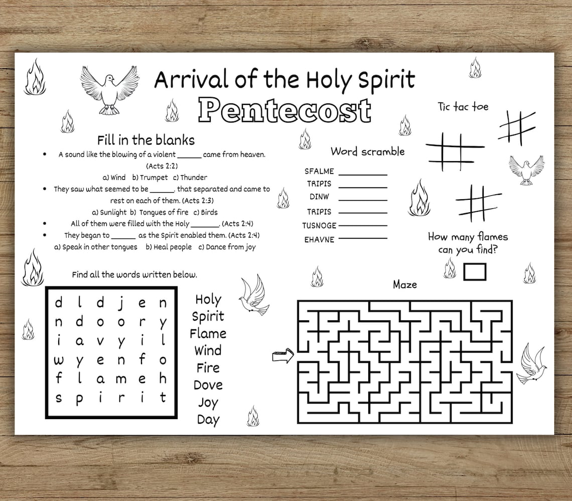 Ascension of Jesus Activity, Pentecost Activity Place-mat, Holy Spirit ...