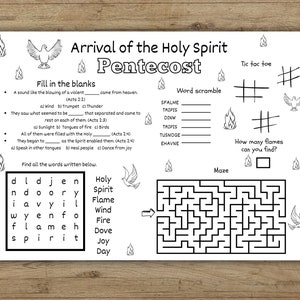 Ascension of Jesus Activity, Pentecost Activity Place-mat, Holy Spirit ...