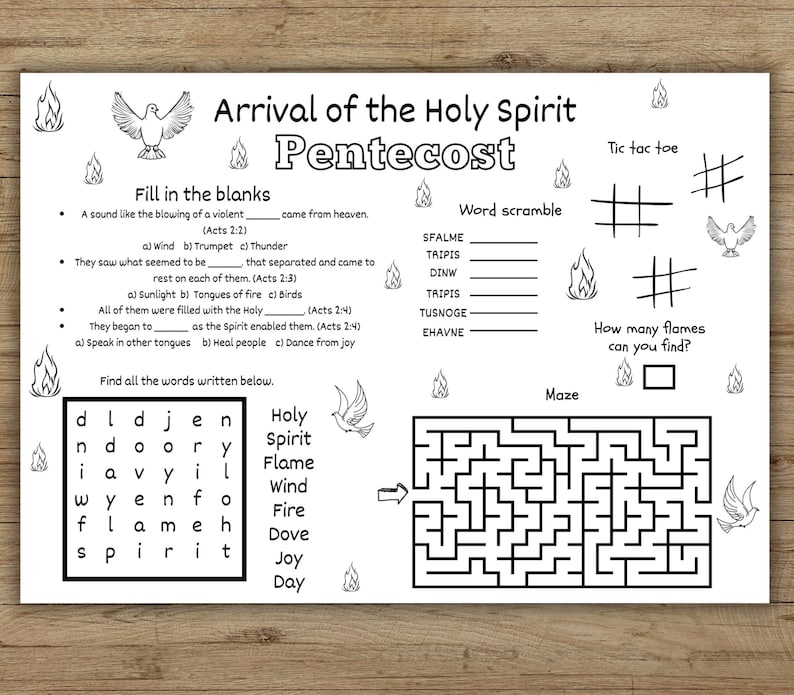 Ascension of Jesus Activity, Pentecost Activity Place-mat, Holy Spirit ...