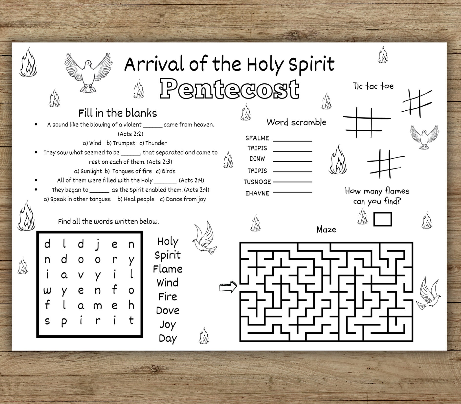 Ascension of Jesus Activity, Pentecost Activity Place-mat, Holy Spirit ...