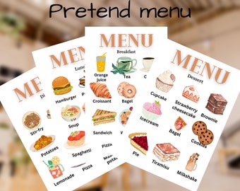 Printable Pretend Play Healthy Menus, Kids Breakfast, Lunch, Dinner ...