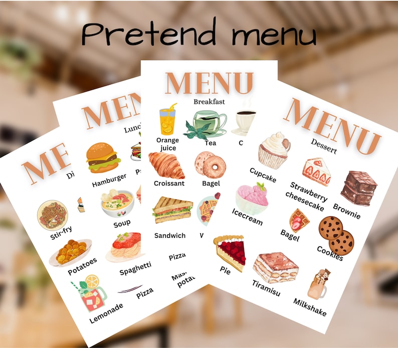Printable Pretend Play Menus, Bakery Kids Breakfast, Lunch, Dinner ...