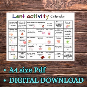 Lent Activity Calendar for Kids, 40 Days Lenten Calendar, Ash Wednesday ...