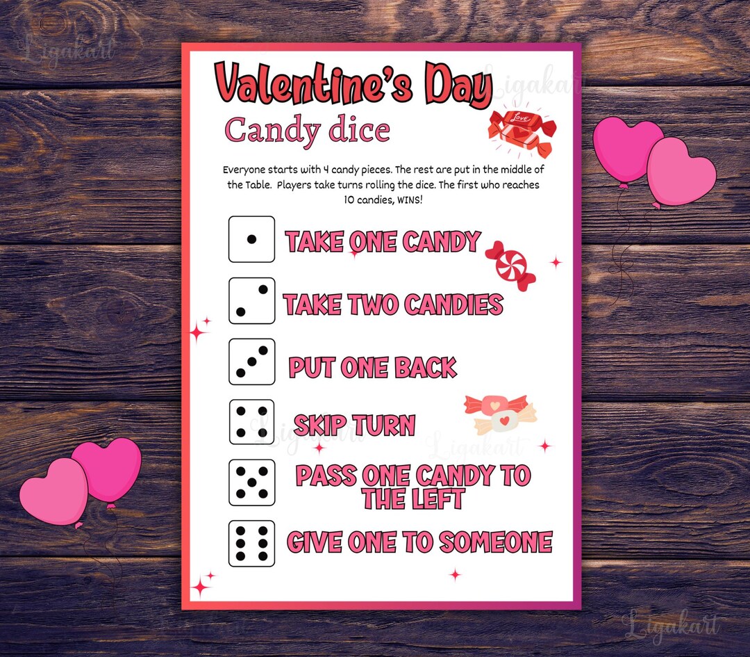 Valentine Day Candy Dice Game, Valentine Activity, Galentine Party Game ...