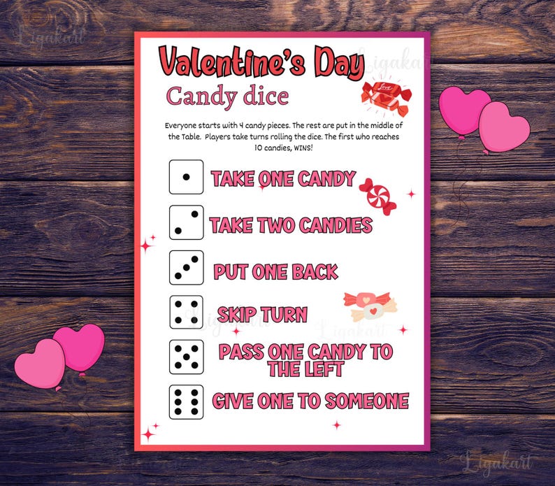Valentine Day Candy Dice Game, Valentine Activity, Galentine Party Game ...