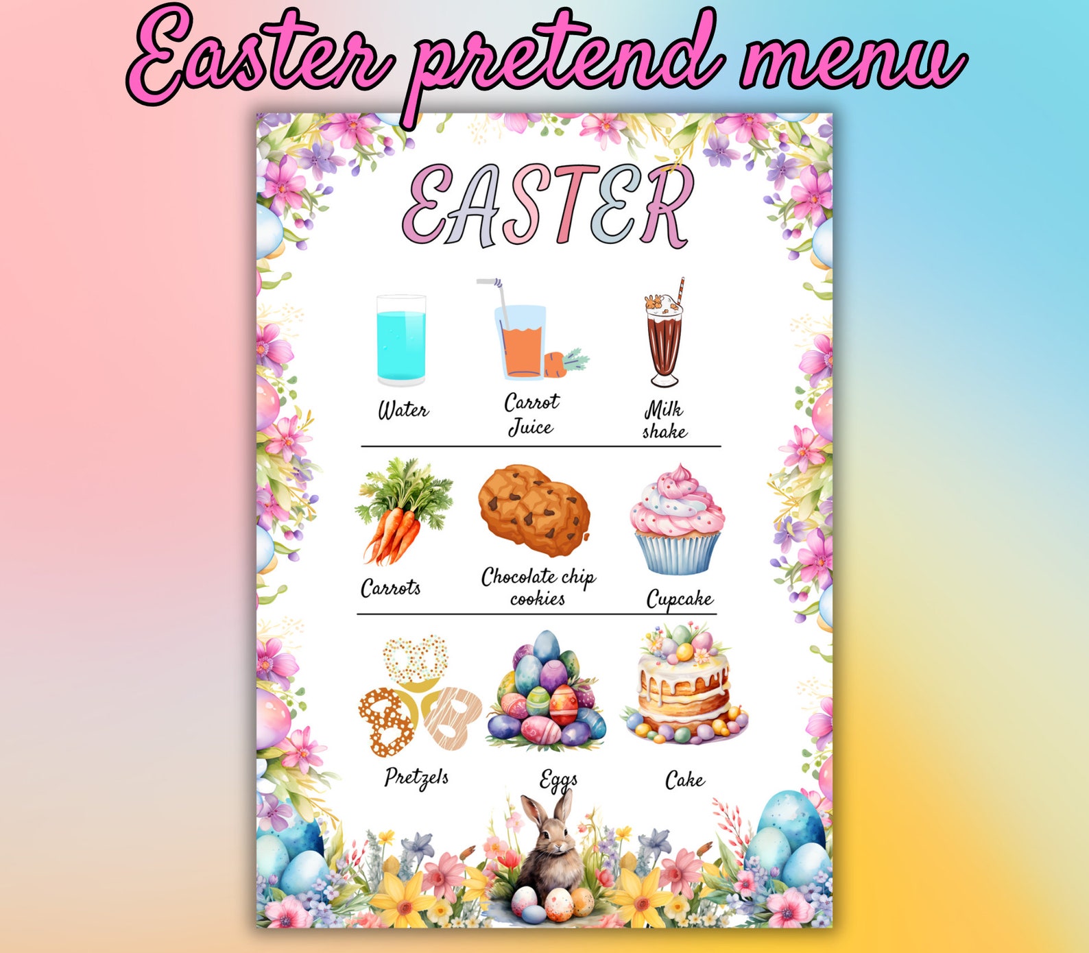 Pretend Play Restaurant Menu, Kids Kitchen Play Menus, Preschool Kids ...