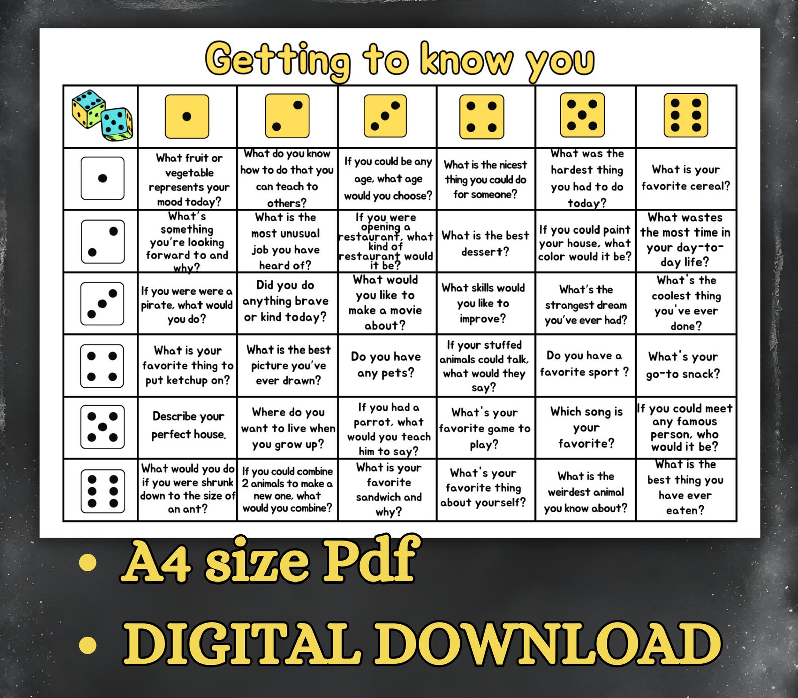 Dicebreaker Game for Kids, Back to School, Icebreaker Activity, Teacher ...