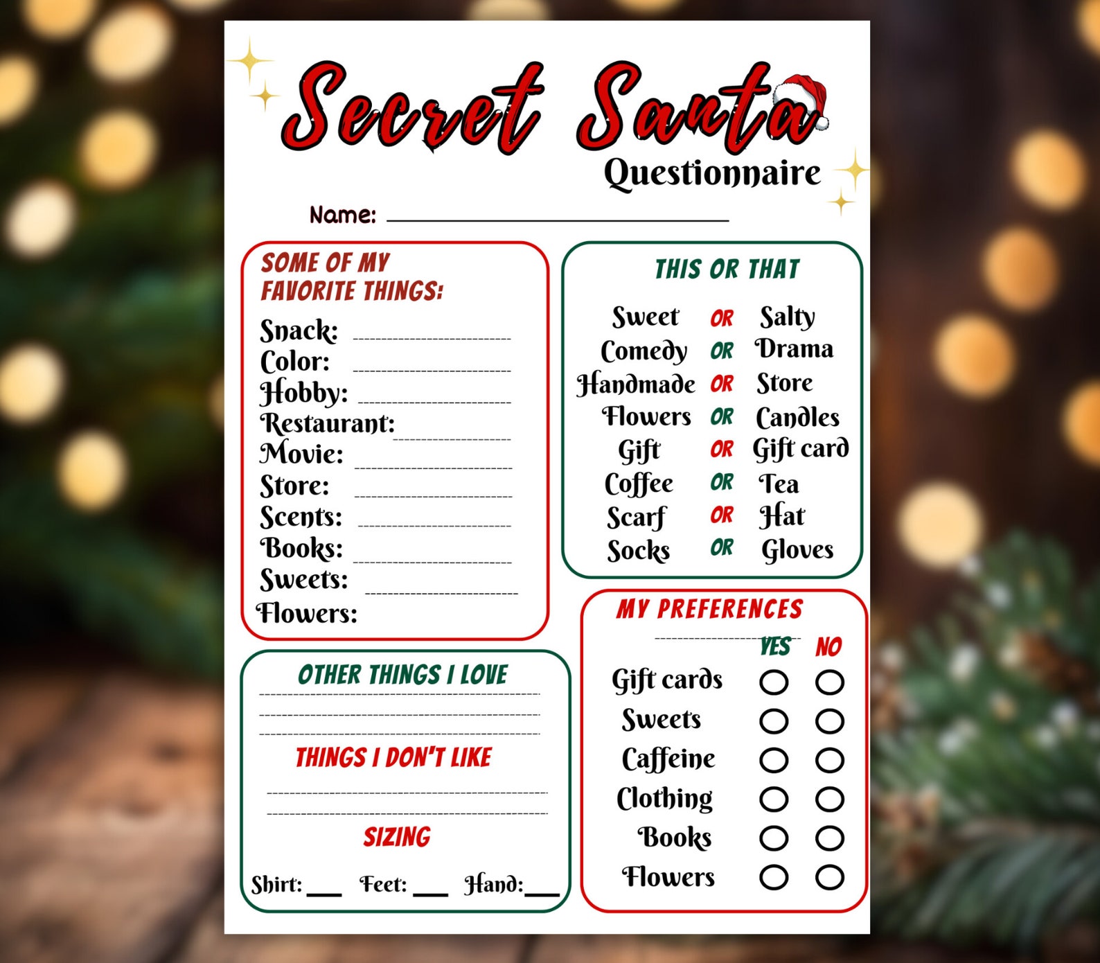 Secret Santa Survey Questionnaire, Christmas Gift Exchange, Easter ...