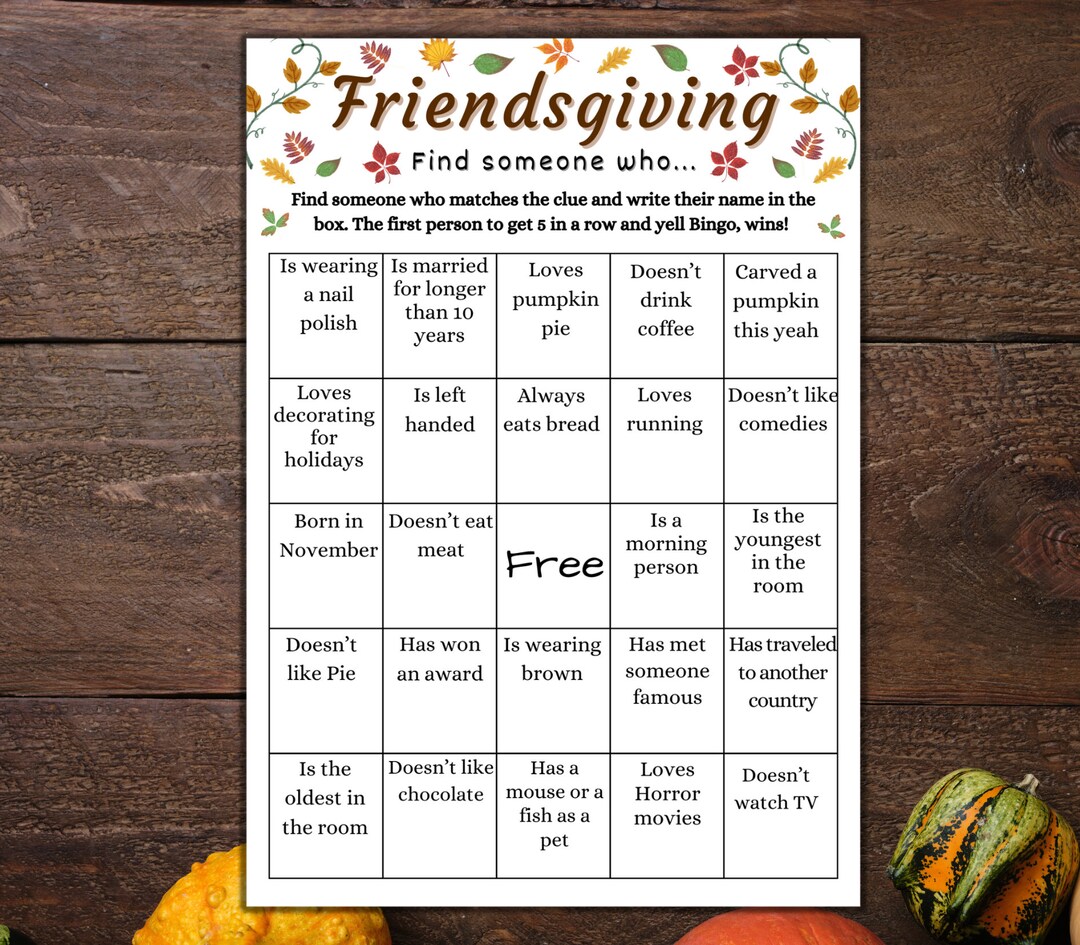 Friendsgiving Human Bingo Game, Friendsgiving Find the Guest Bingo ...