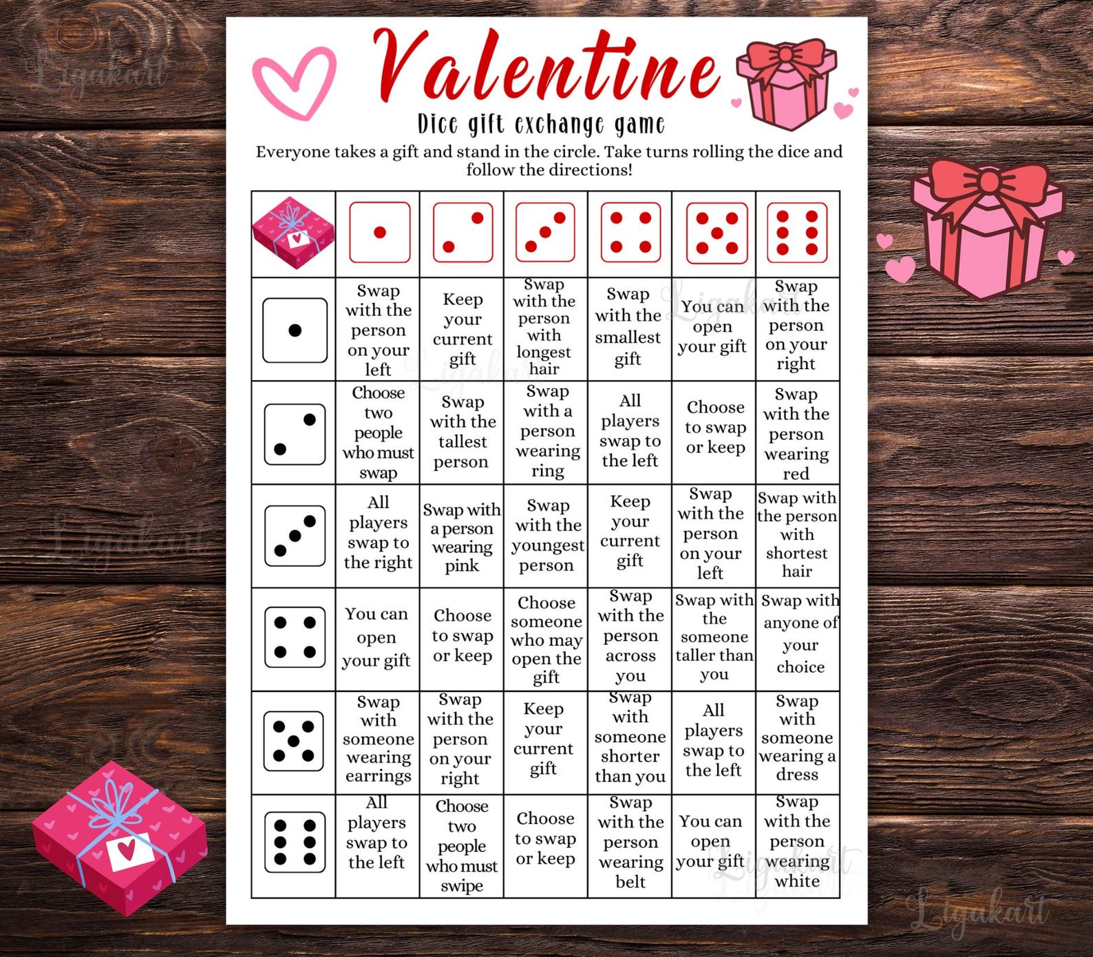 Valentine Gift Exchange Dice Game, Roll the Dice Valentine Gift ...