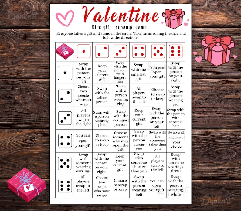 Valentine Gift Exchange Dice Game, Roll the Dice Valentine Gift ...