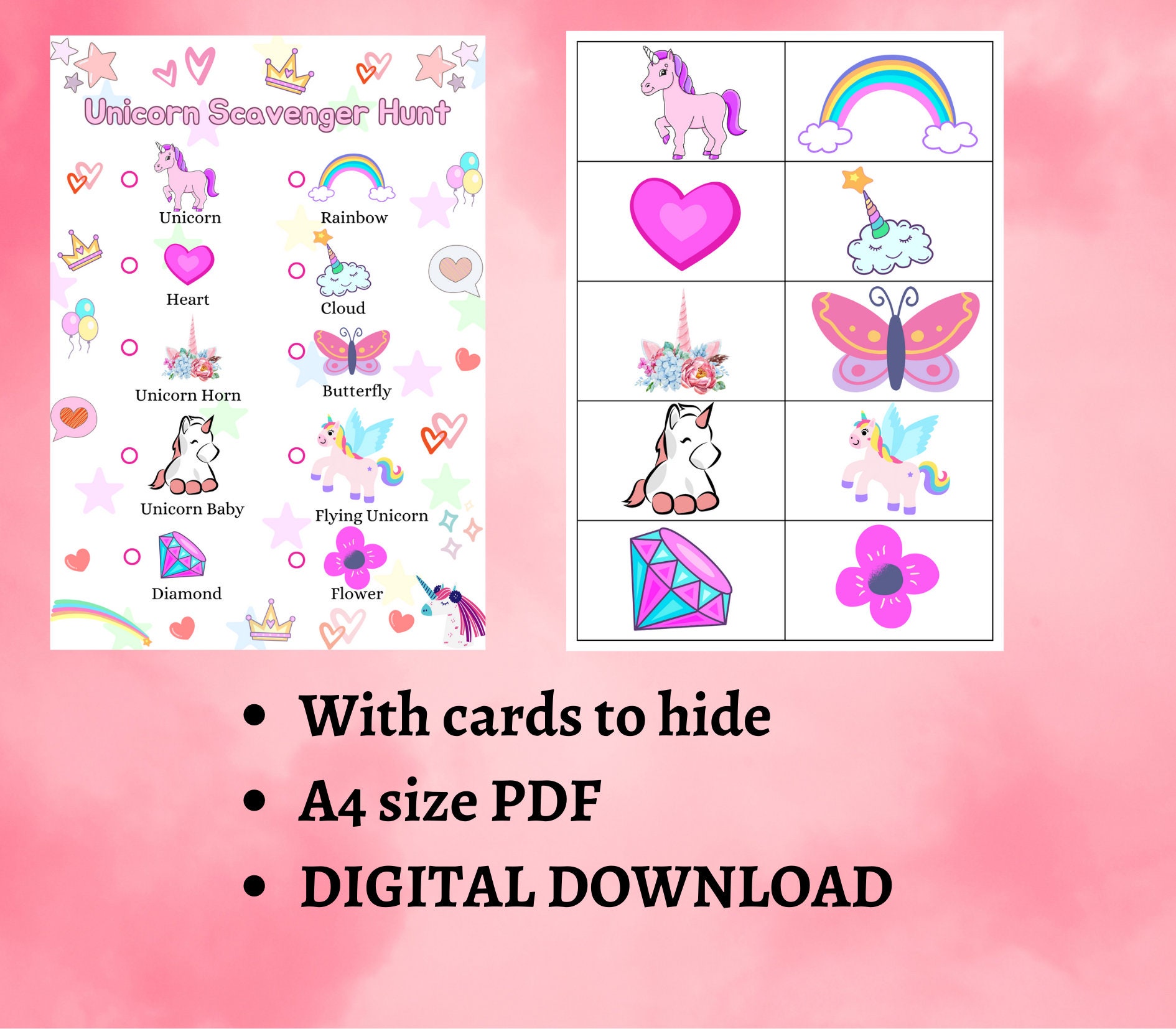 Unicorn Themed Scavenger Hunt, Kids Birthday Party Games, Unicorn ...
