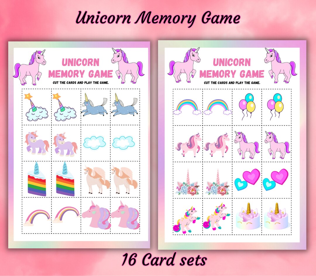 Unicorn Memory Game, Unicorn Matching Game, Fun Game for Kids, Printable Game for Kids, Activity ...