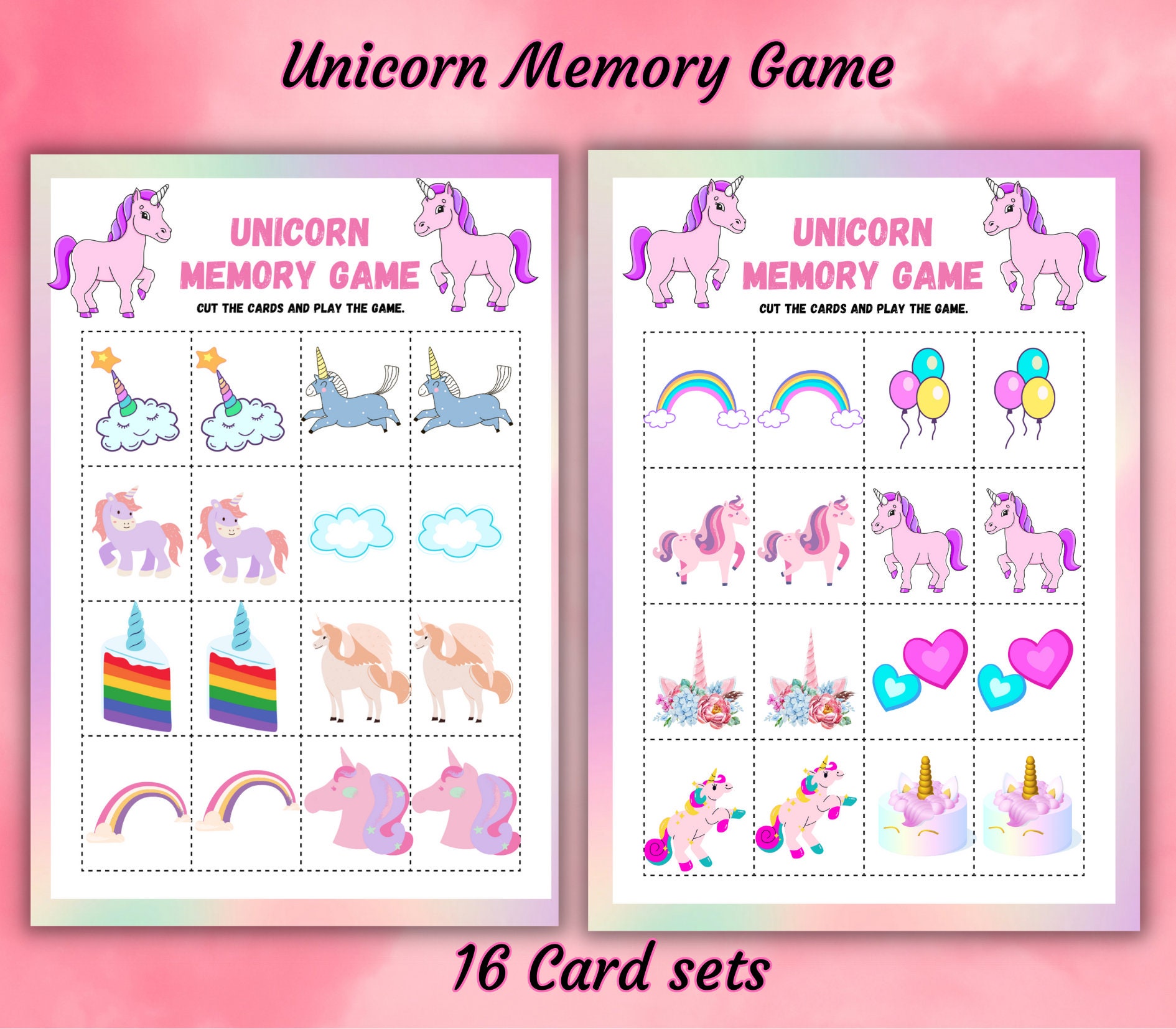 Unicorn Memory Game, Unicorn Matching Game, Fun Game for Kids ...