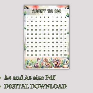 Dinosaurs Count to 100, Numbers Poster, Educational Print, Fun Numbers ...