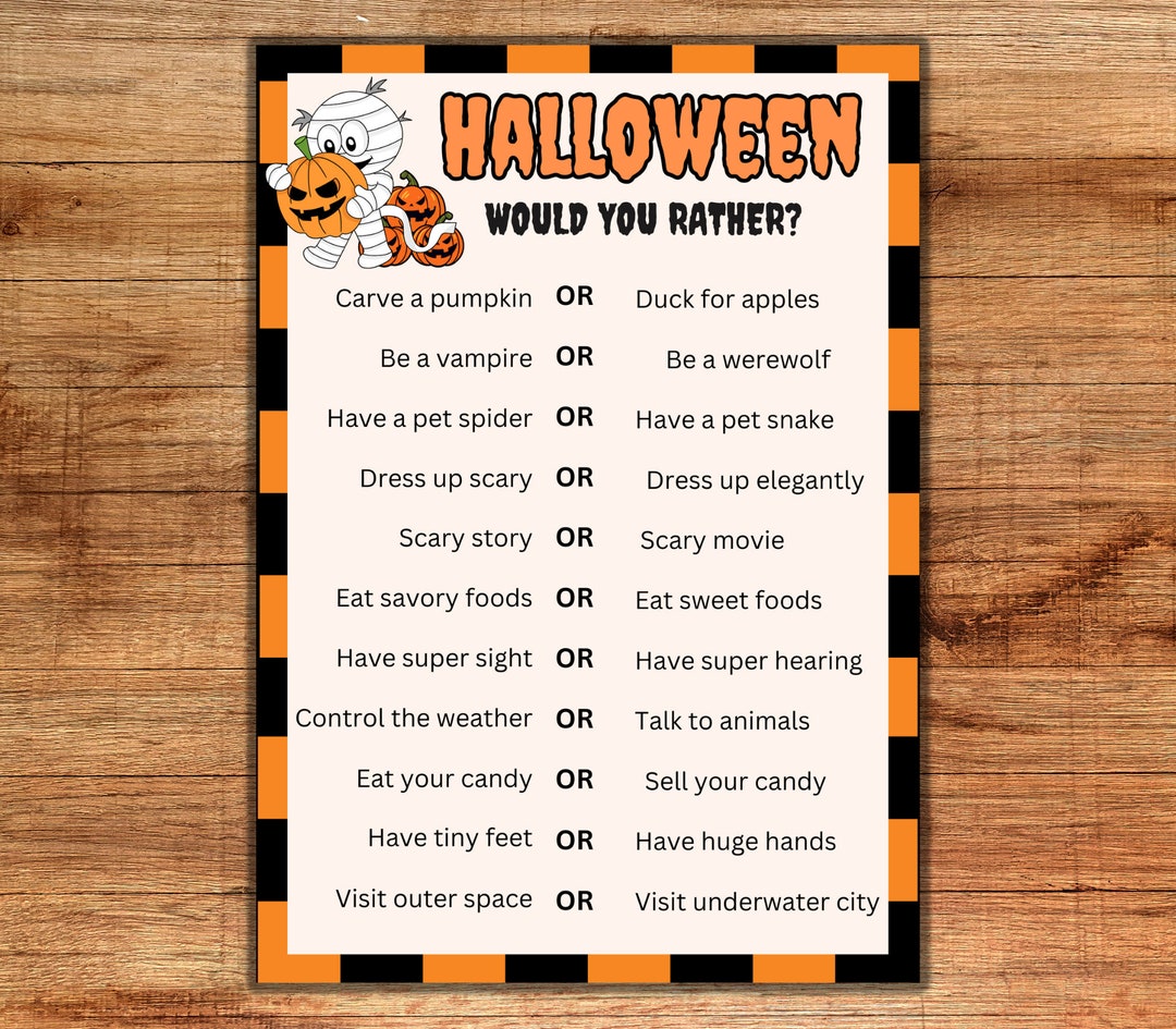 Halloween Game Printable, Halloween Would You Rather, Classroom ...