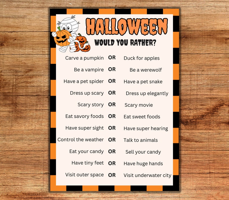 Halloween Game Printable, Halloween Would You Rather, Classroom ...