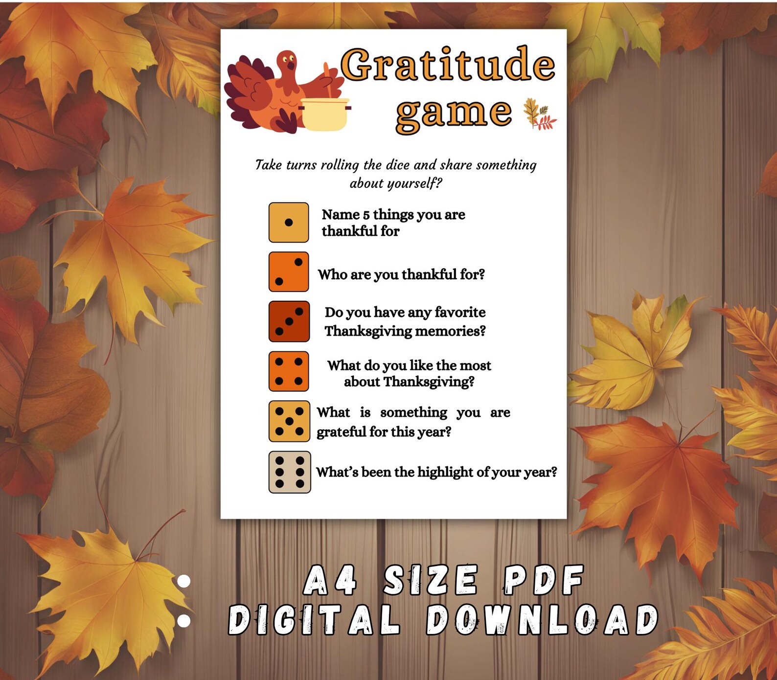 Thanksgiving Party Game, Thanksgiving Gratitude Game, Thanksgiving Dice ...