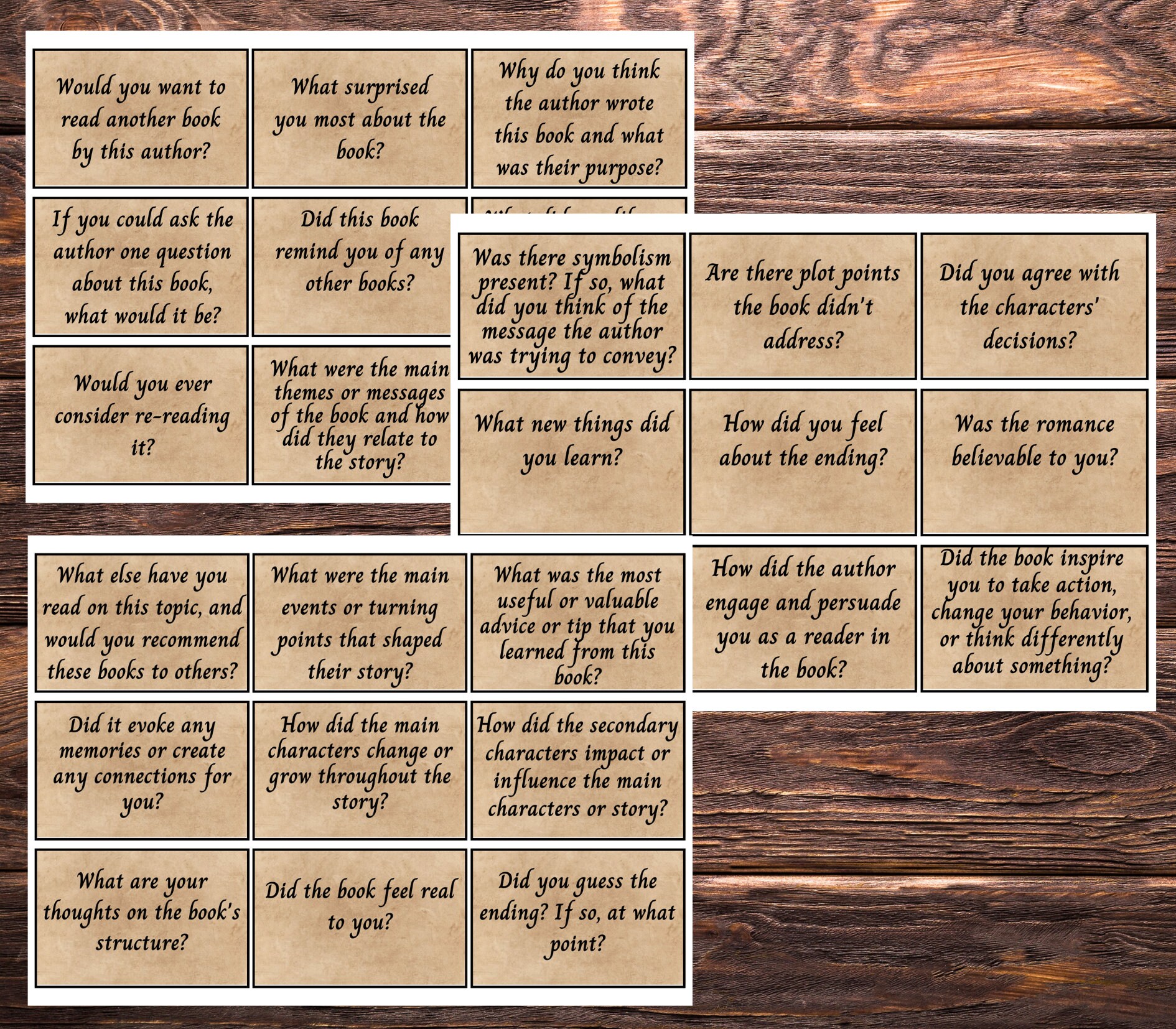 Book Club Discussion Questions Printable, Bookclub Cards, Discussion ...