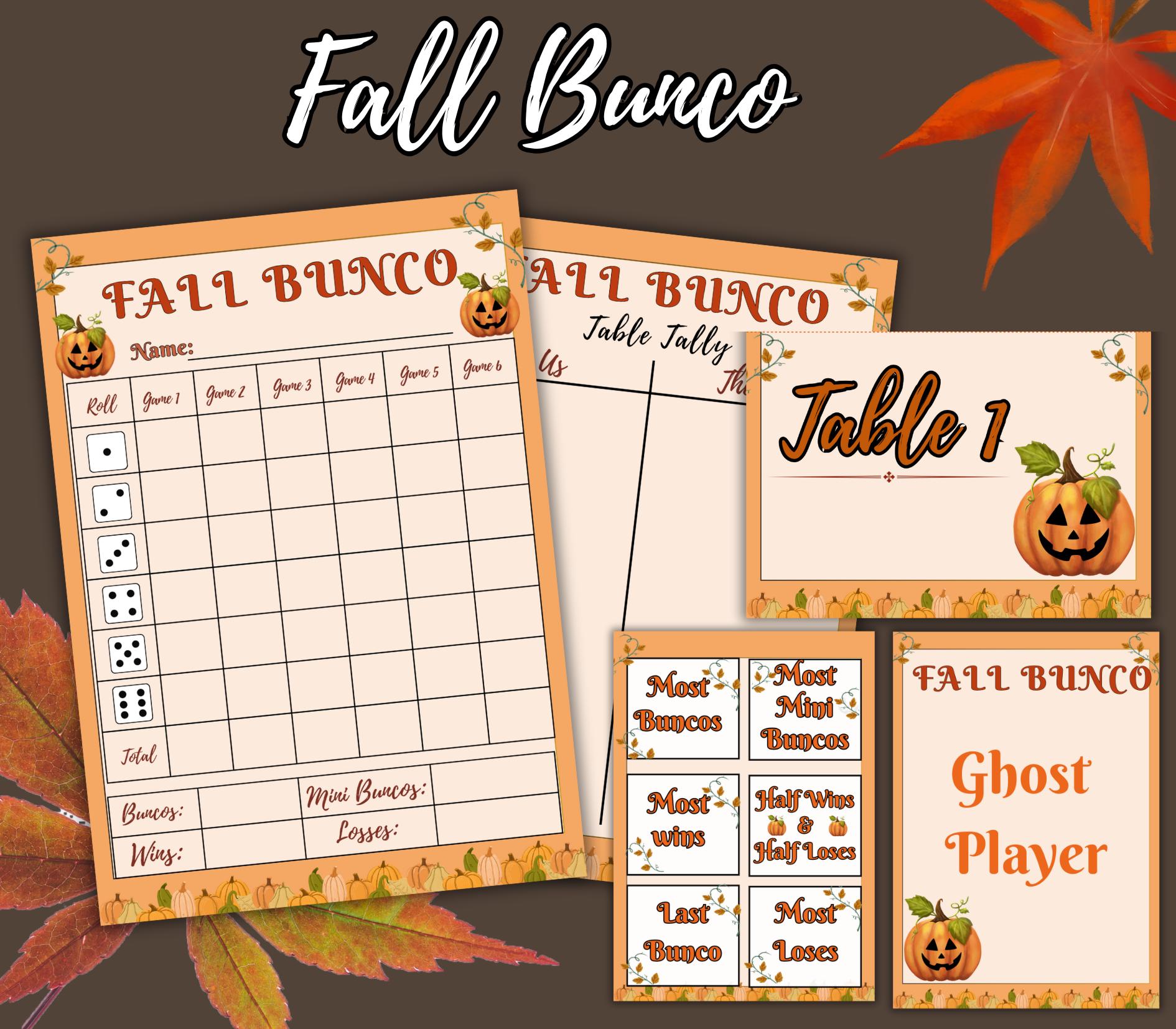 Autumn Bunco, Fall Bunco Score Cards, Autumn Bunco Score Sheets ...