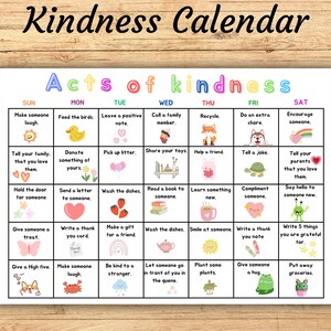 Acts of Kindness Calendar, Kindness Activities for Kids, Random Acts of ...