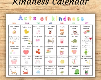 Acts of Kindness Calendar, Kindness Activities for Kids, Random Acts of ...