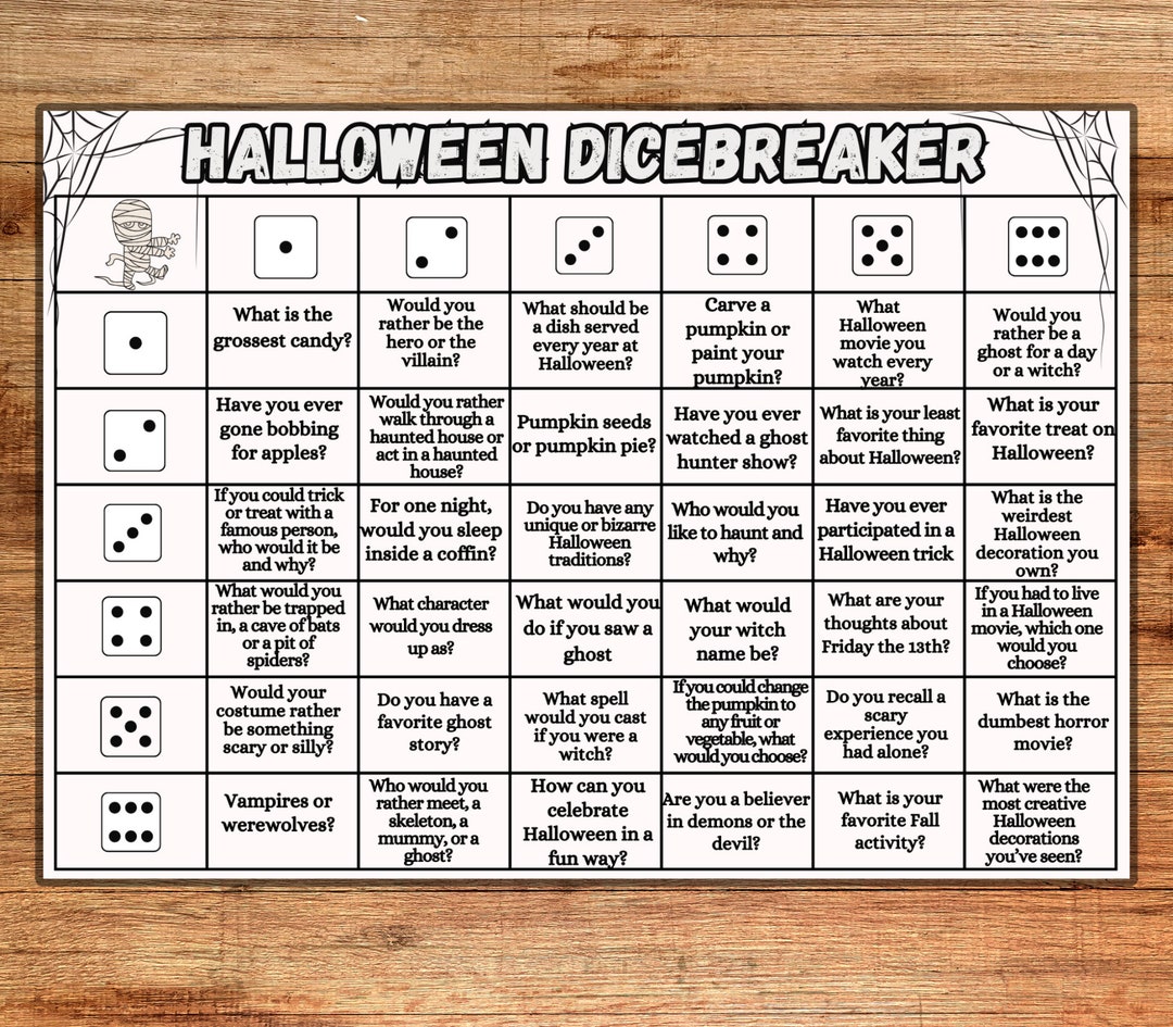 Halloween Icebreaker Game, Icebreaker Activity for Kids, Dice Game ...